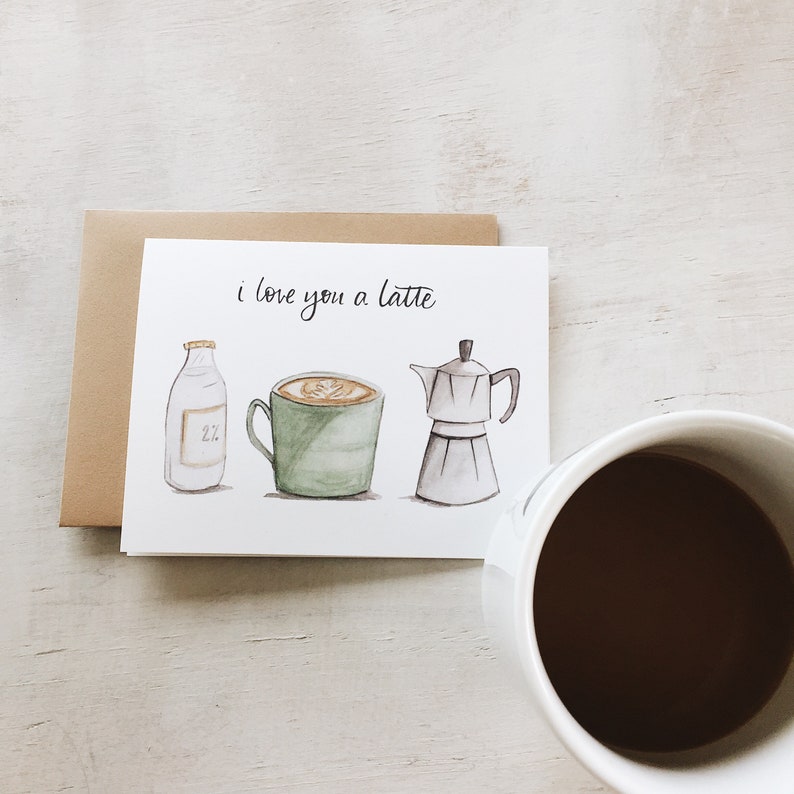 Biglietto d'auguri "Ti amo, un caffè latte" / Gioco di parole sul caffè ...