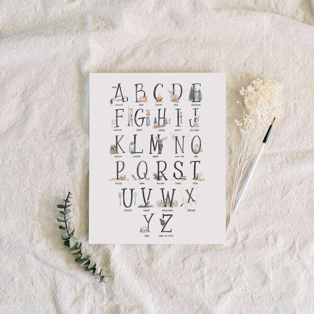 Watercolor Alphabet Art Print – Adventure Nursery Decor (11x14) - Etsy