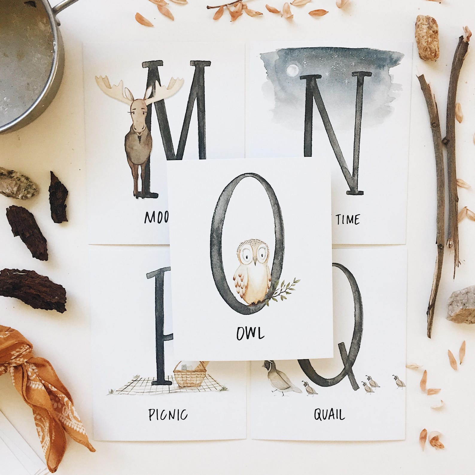 Alphabet Adventure Flash Cards// Outdoors Girls Room Decor | Etsy