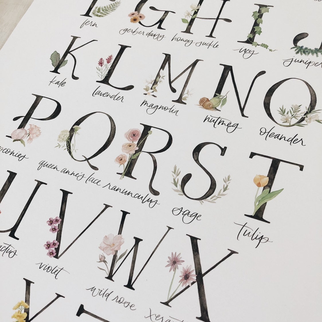 Alphabet Botanical 11x14 Poster Floral Watercolor Artwork - Etsy
