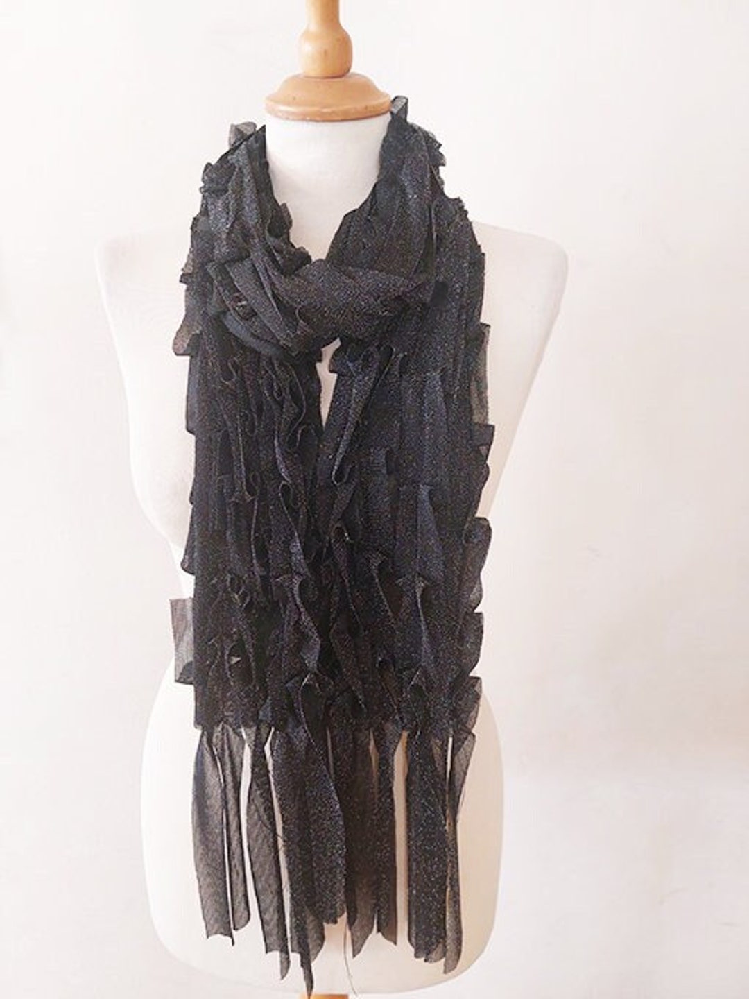 Black Scarf With Silver Glitter, Handmade Scarf, Evening Scarf, Gift ...