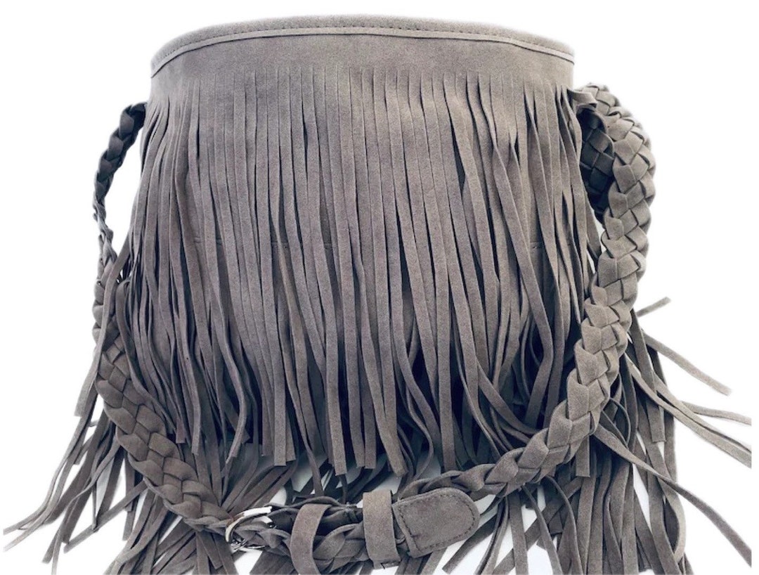 Gray Fringe Purse, Boho Crossbody Southwestern Bag, Suede Fringe Purse ...