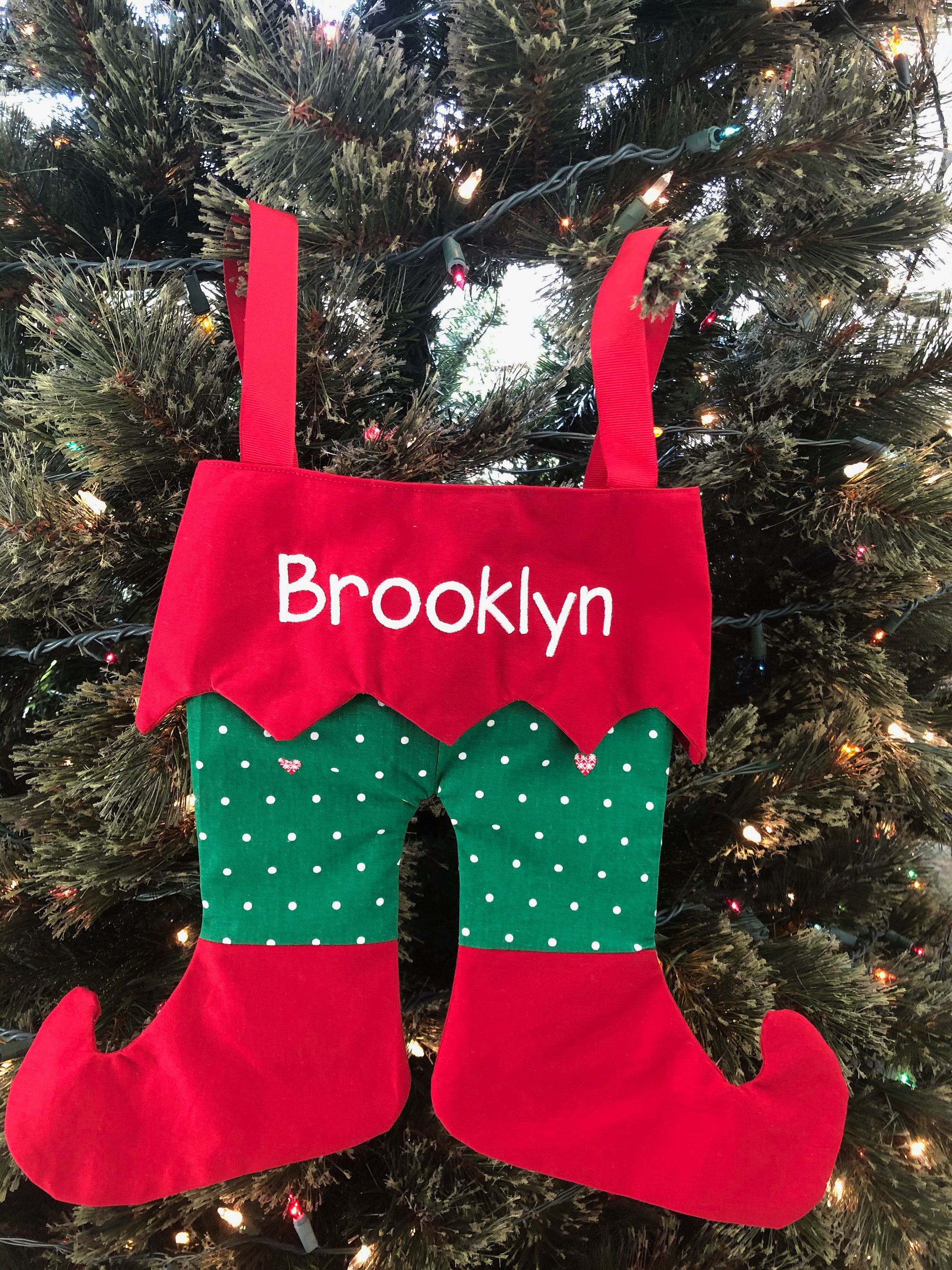 Elf Stocking-elf Pants-embroidered Stocking-personalized - Etsy