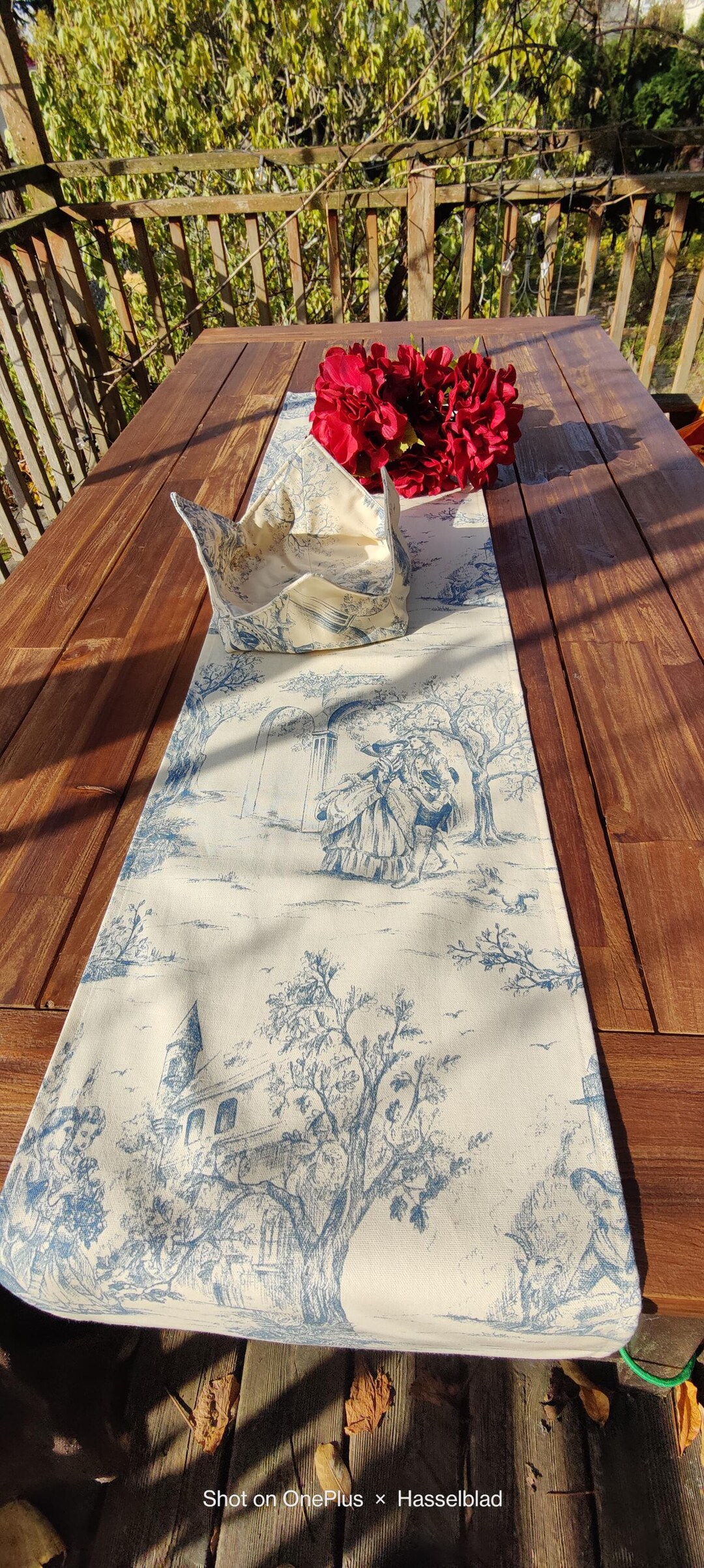 Cotton Extra-long or Short Table Runner. Blue and White French Toile De ...
