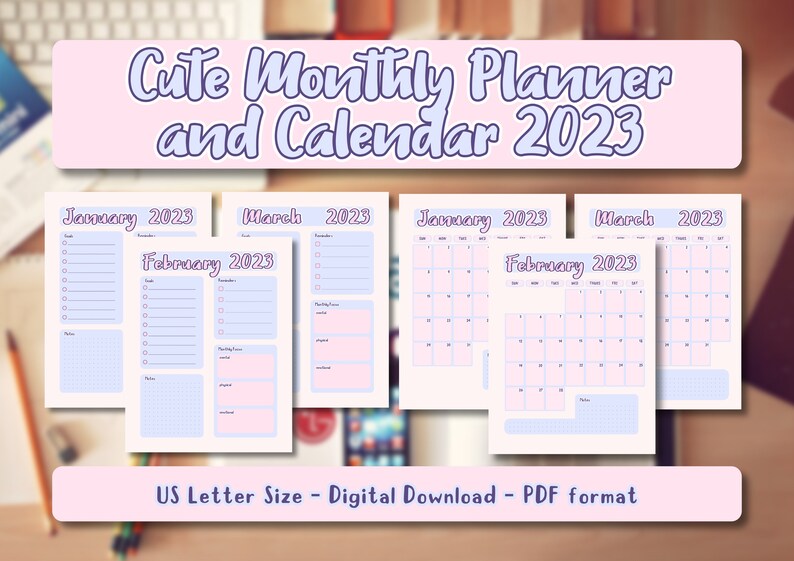 Soft Pink Printable Monthly Planner and Calendar 2023 Pdfs - Etsy