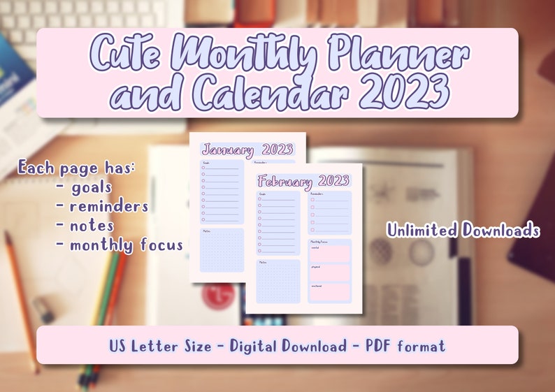 Soft Pink Printable Monthly Planner and Calendar 2023 Pdfs - Etsy