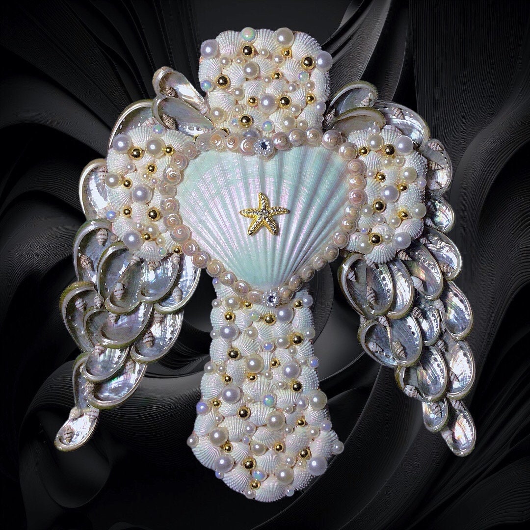 Beach Decor Cross, Sea Shell Cross, Ocean Inspired Cross, Angel Wings ...