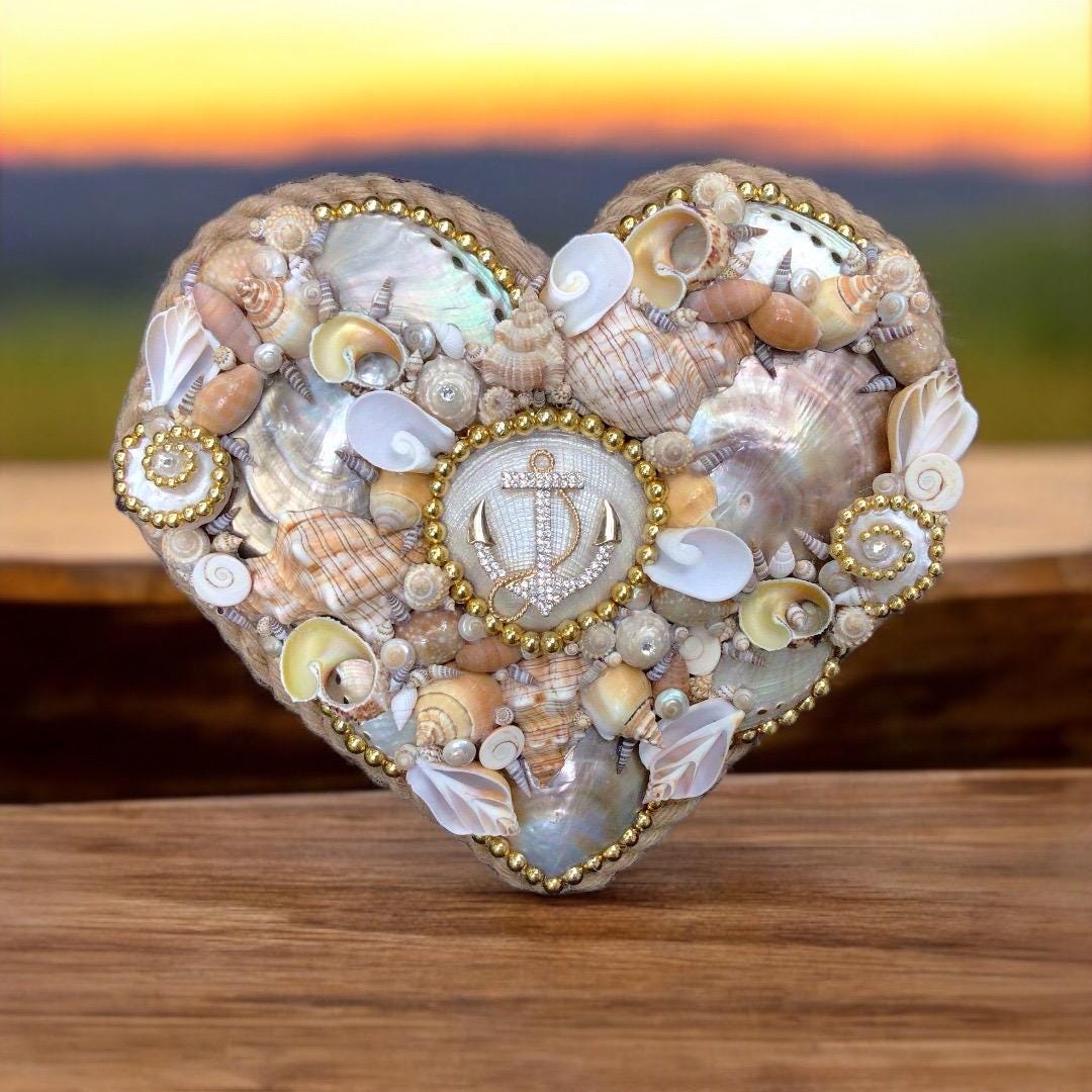 Anchor Shell Heart Wall Art, Nautical Wall Decor, Coastal Heart Decor - Etsy