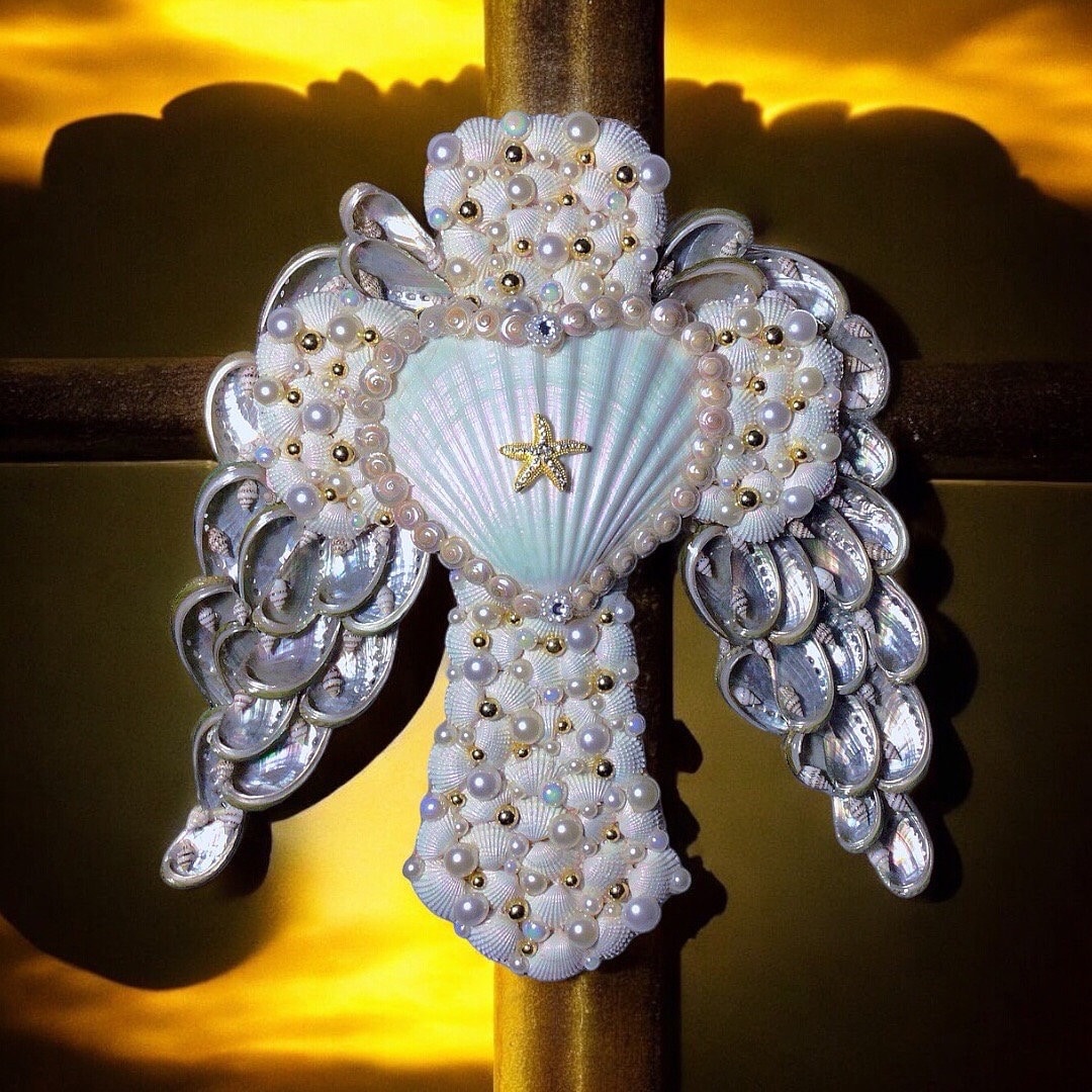 Cross With Angel Wings, Coastal Cross With Angel Wings, Seashell ...