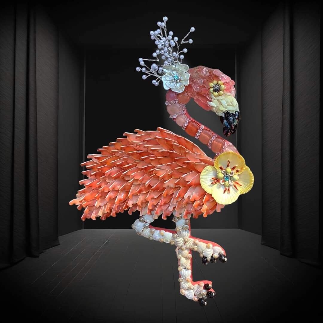 Flamingo Wall Decor, Seashell Flamingo Art, Unique Flamingo Wall Decor ...