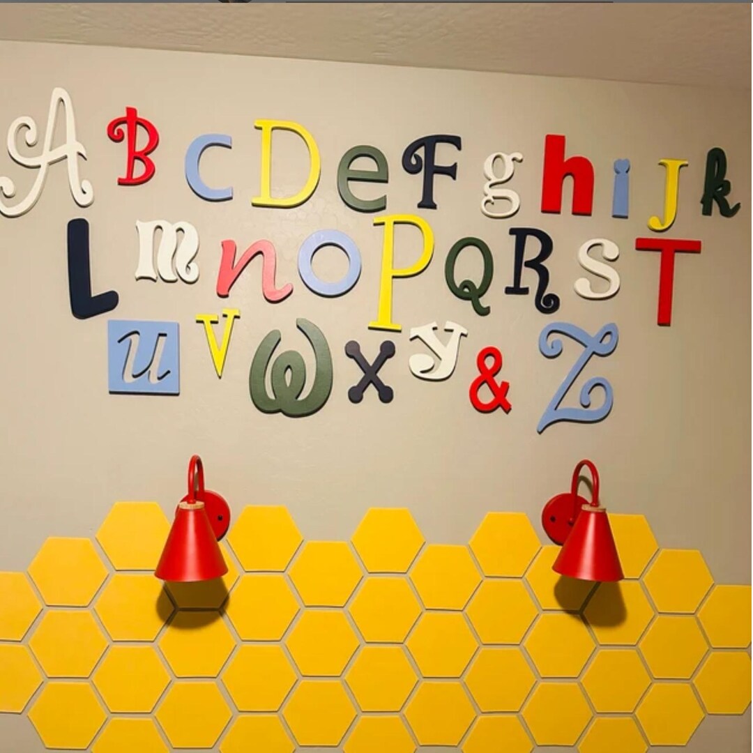 Library Room Wall Decor Wooden Alphabet Set - Wooden Mounted Letters ...