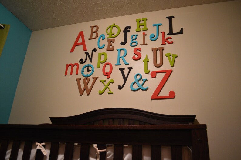 PAINTED Alphabet Set - Wooden Wall Letter - Alphabet Wall- Mixed Fonts ...