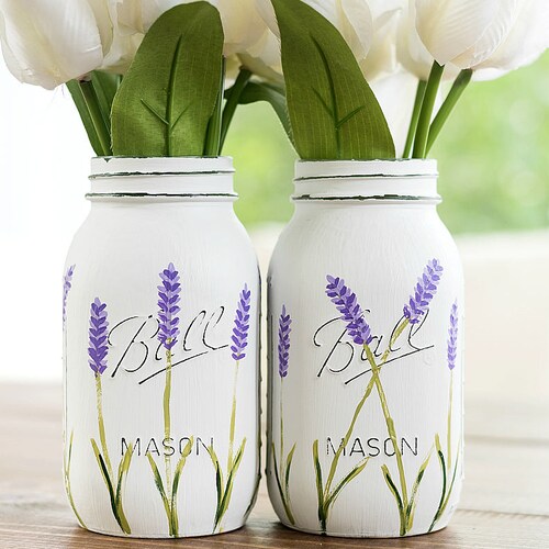 Lavender Flower Painted Mason Jars Painted Mason Jars - Etsy