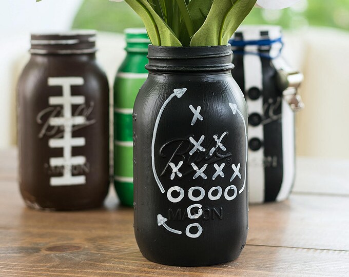 Football Game Plan Mason Jar - QUART SIZE Football Chalkboard Mason Jar ...