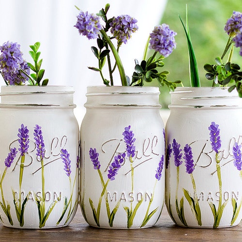 Lavender Flower Painted Mason Jars Painted Mason Jars - Etsy