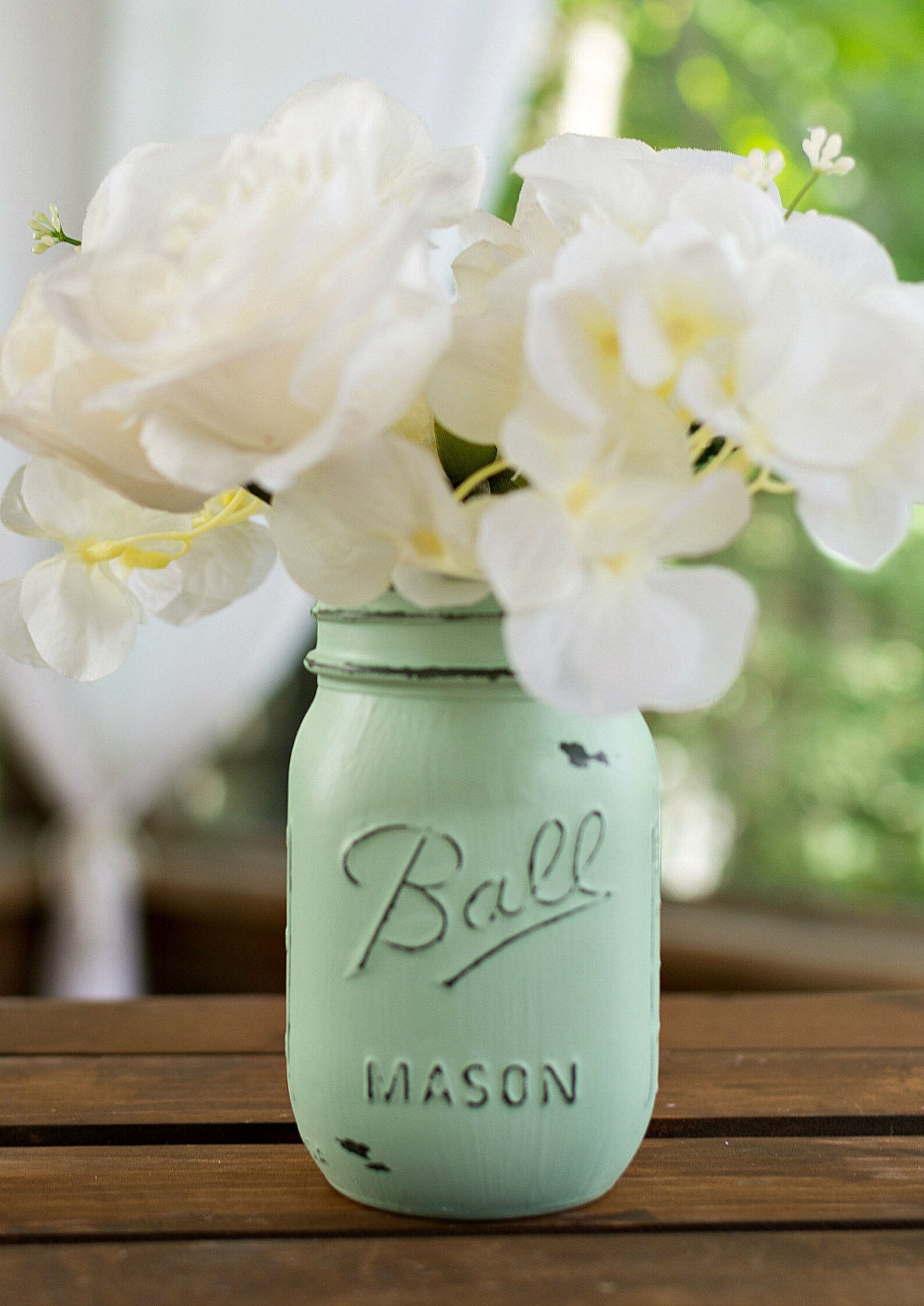 Painted Distressed Mason Jars Mint Green Gray White - Etsy