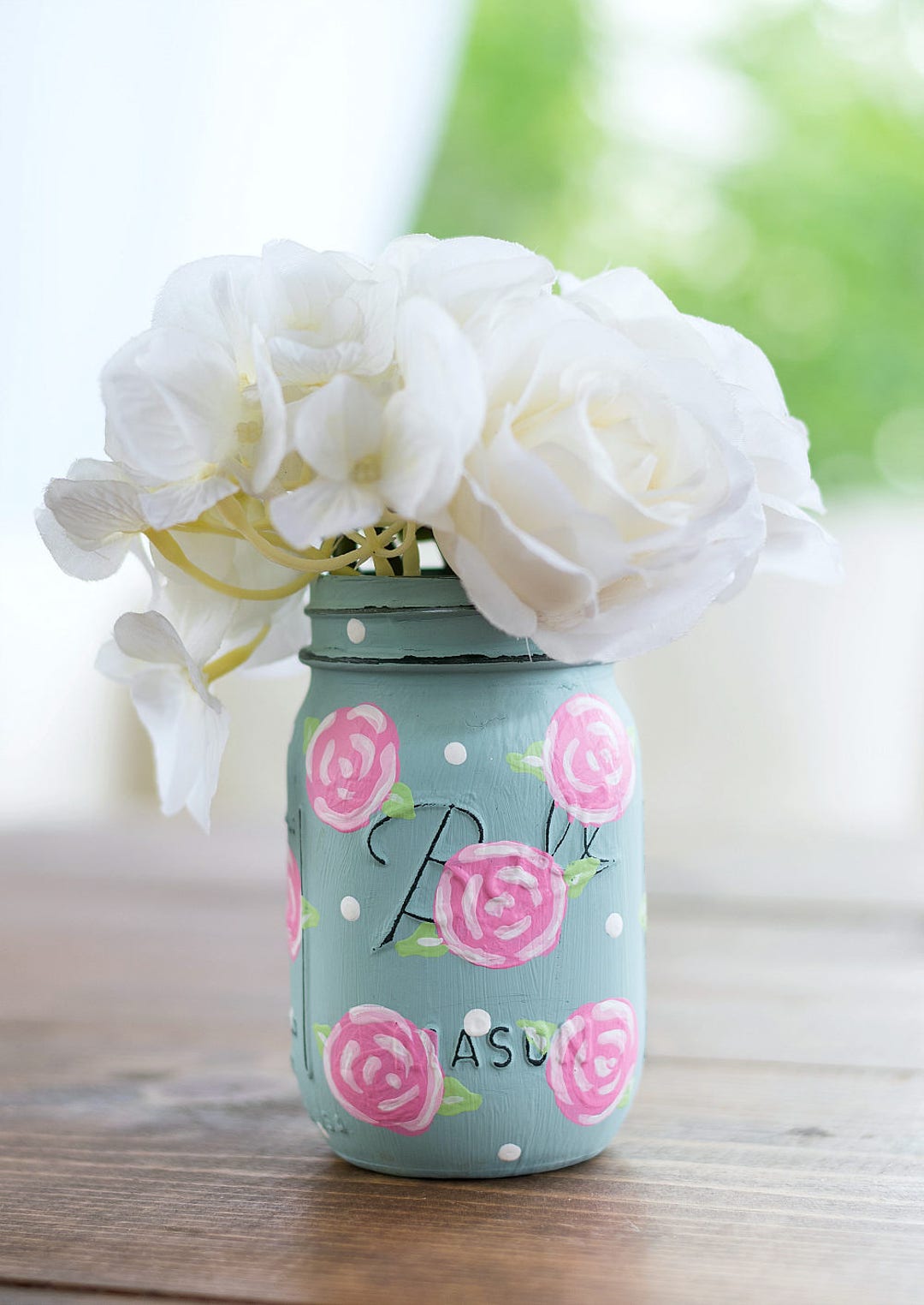 Rose Flower Painted Mason Jar - Pink Rose Mason Jar - Painted ...