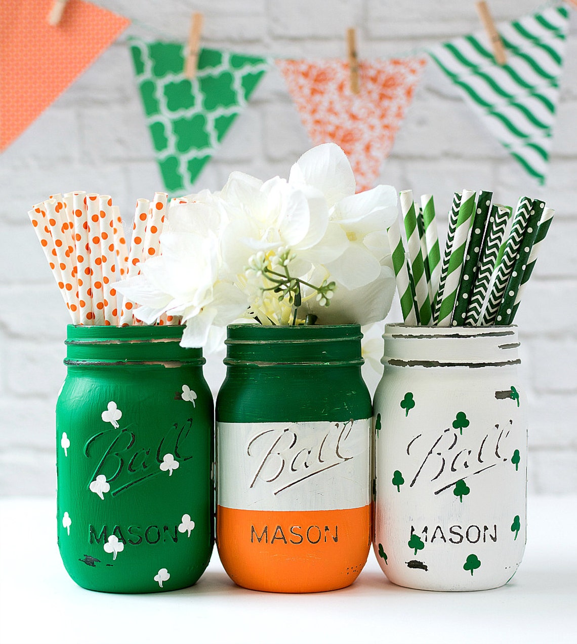 St Patricks Day Mason Jar Set - Irish Flag, Shamrock Mason Jars ...