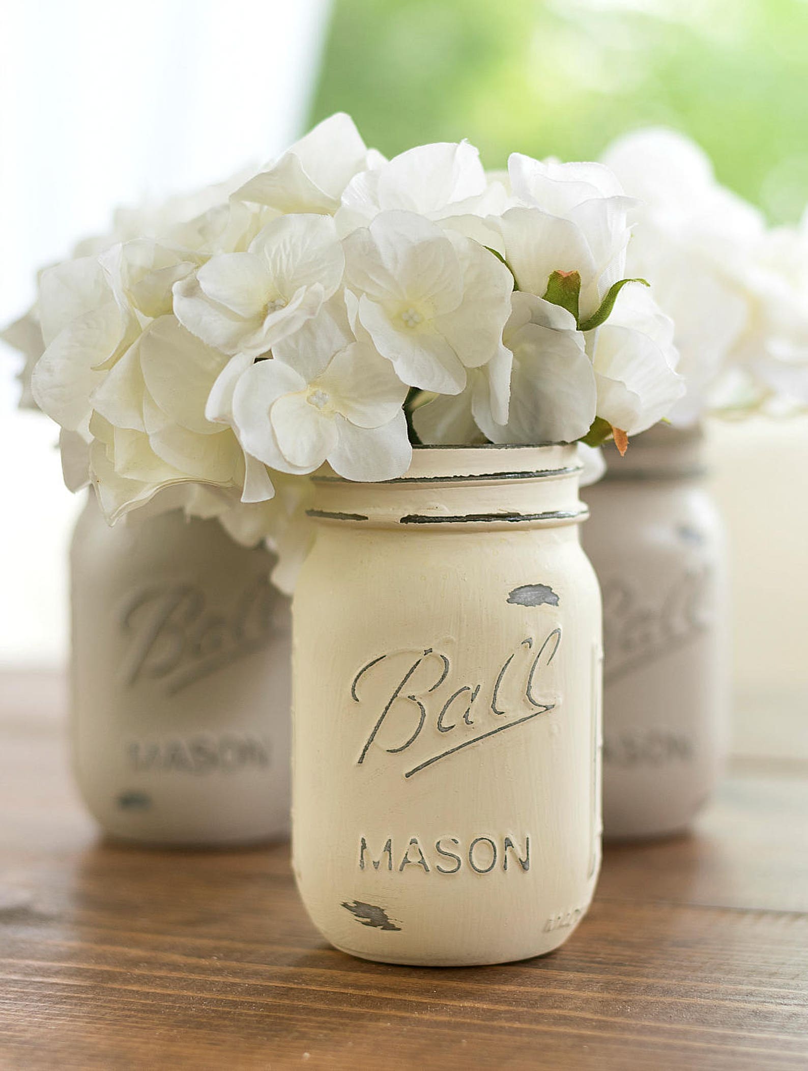 Cream and Tan Painted Distressed Mason Jars off White and | Etsy