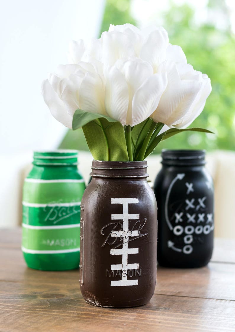 Football Mason Jar - QUART SIZE - Painted Football Mason Jar - Etsy