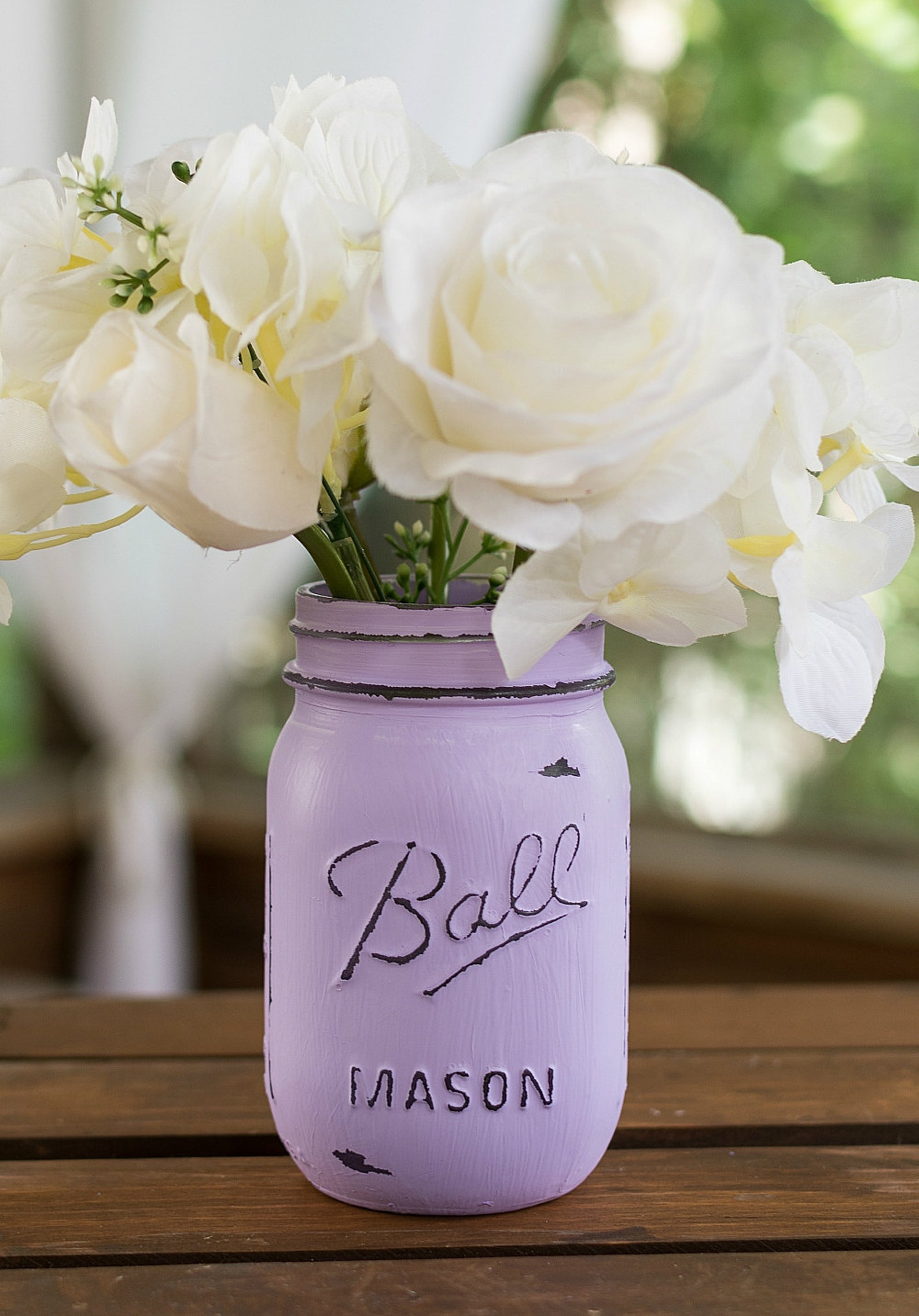 Lavender Gray White Painted Distressed Mason Jars Vase - Etsy
