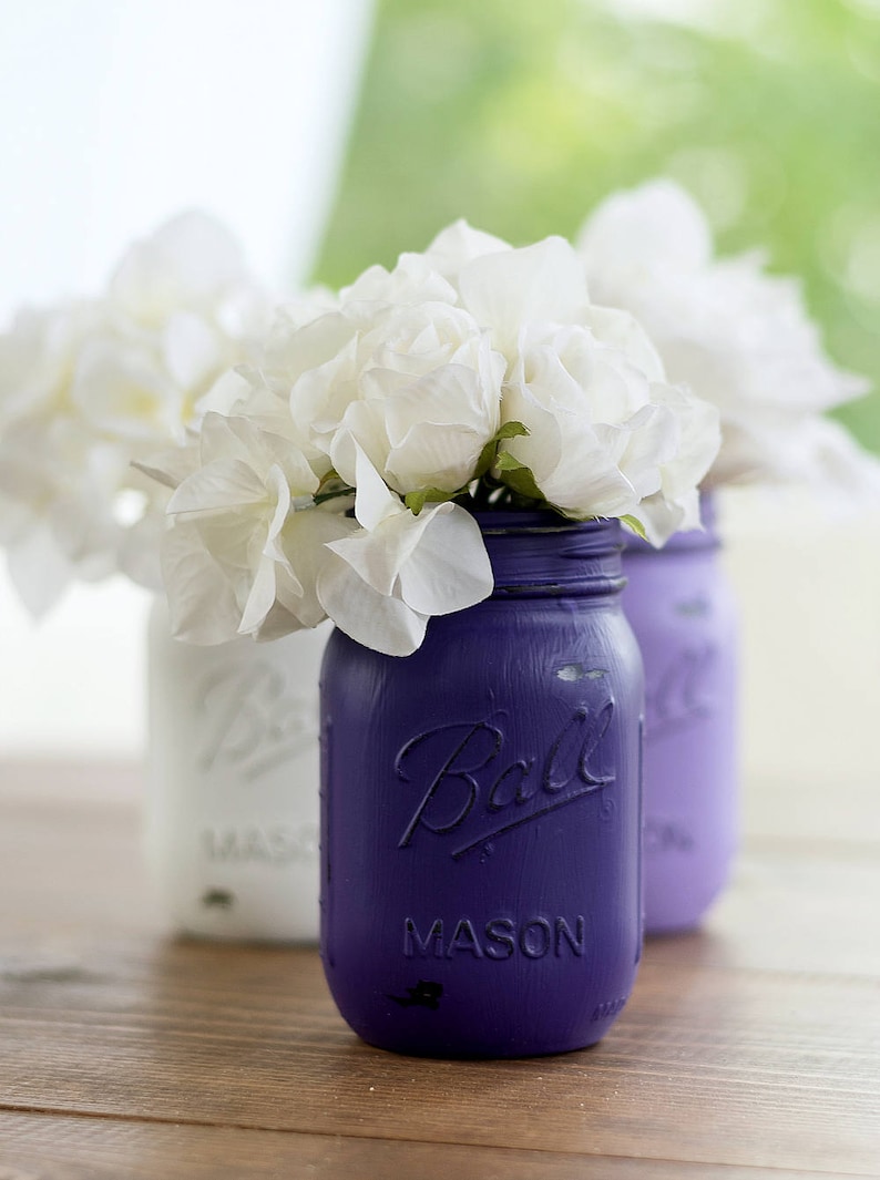 Purple Lavender White Painted & Distressed Mason Jars - Etsy