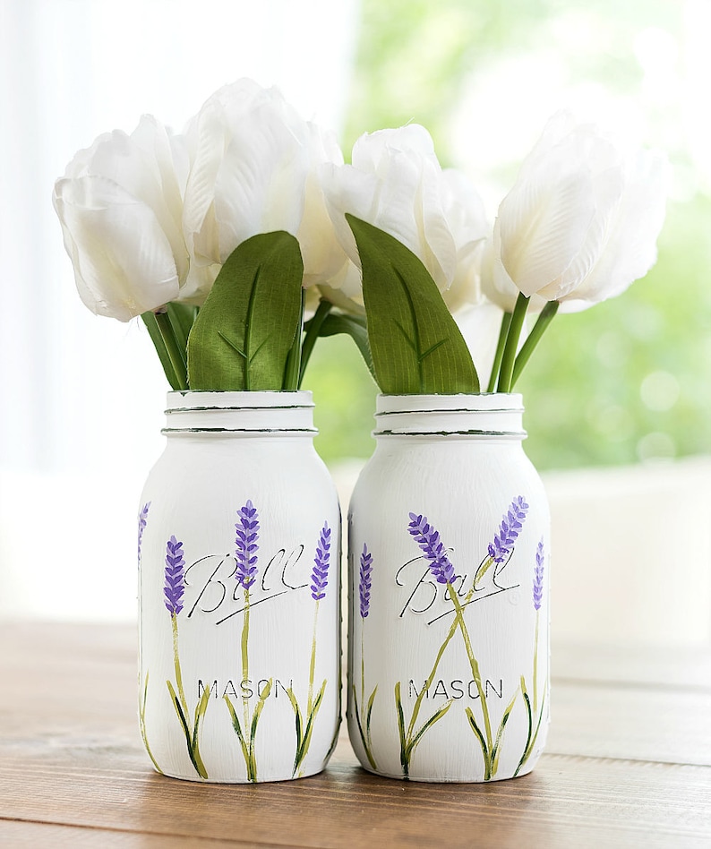 Lavender Flower Painted Mason Jar Quart Size Mason Jars - Etsy