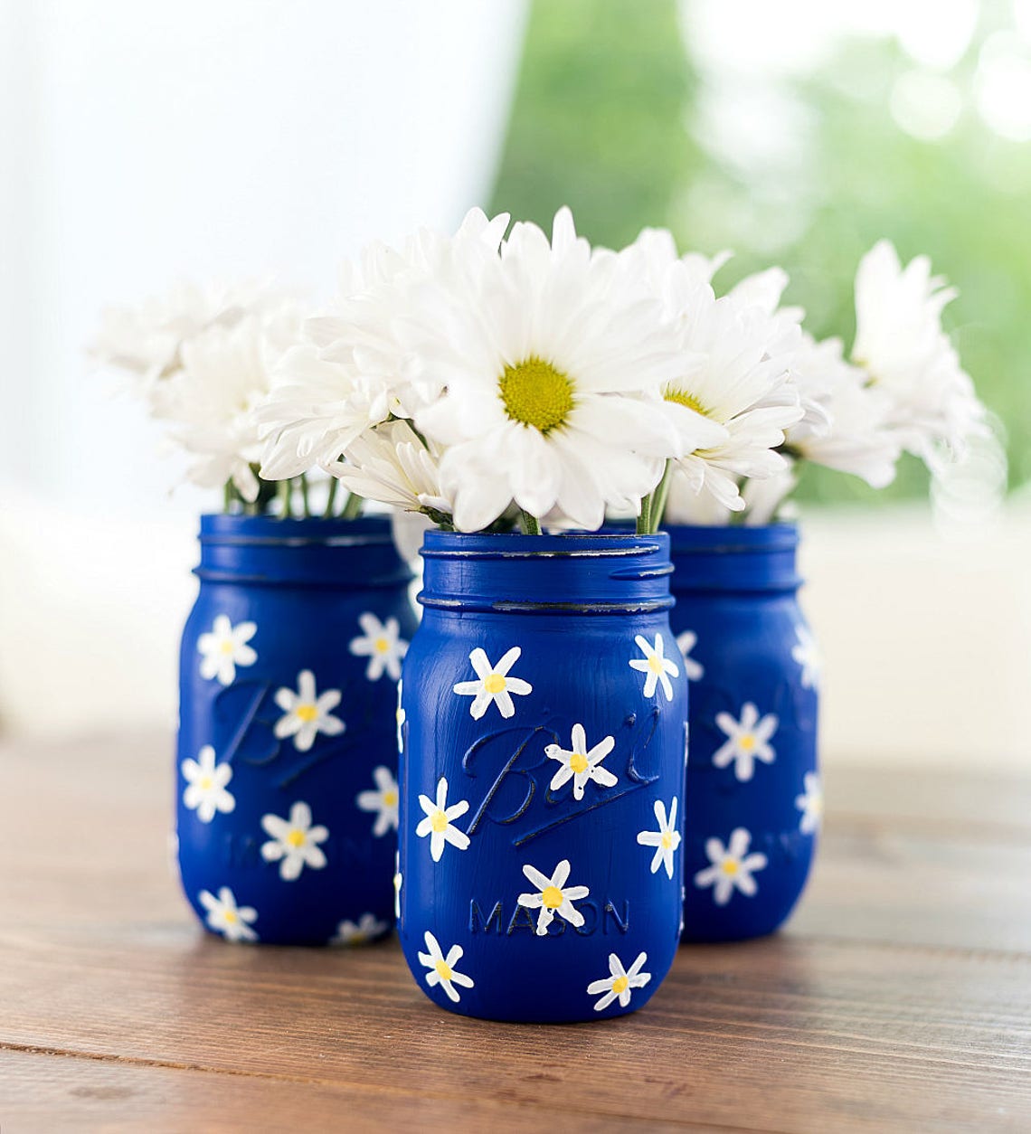 Daisy Painted Mason Jars Cobalt Blue Painted Mason Jars with | Etsy
