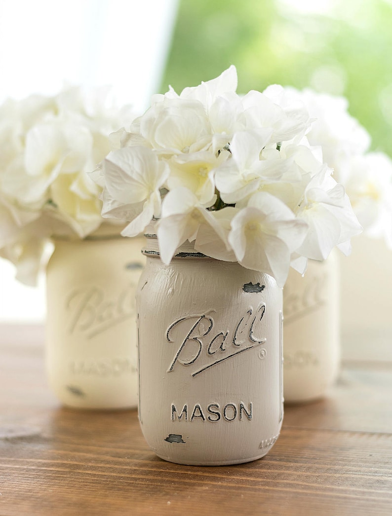 Cream and Tan Painted Distressed Mason Jars off White and - Etsy