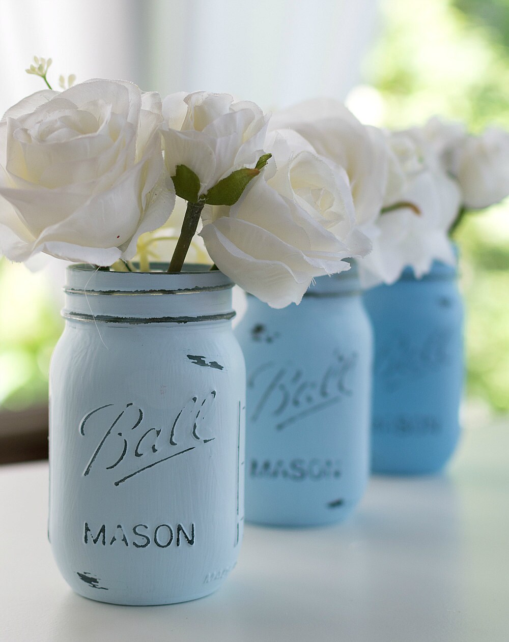 Painted Distressed Mason Jars Blue Baby Blue Beachy Blue - Etsy