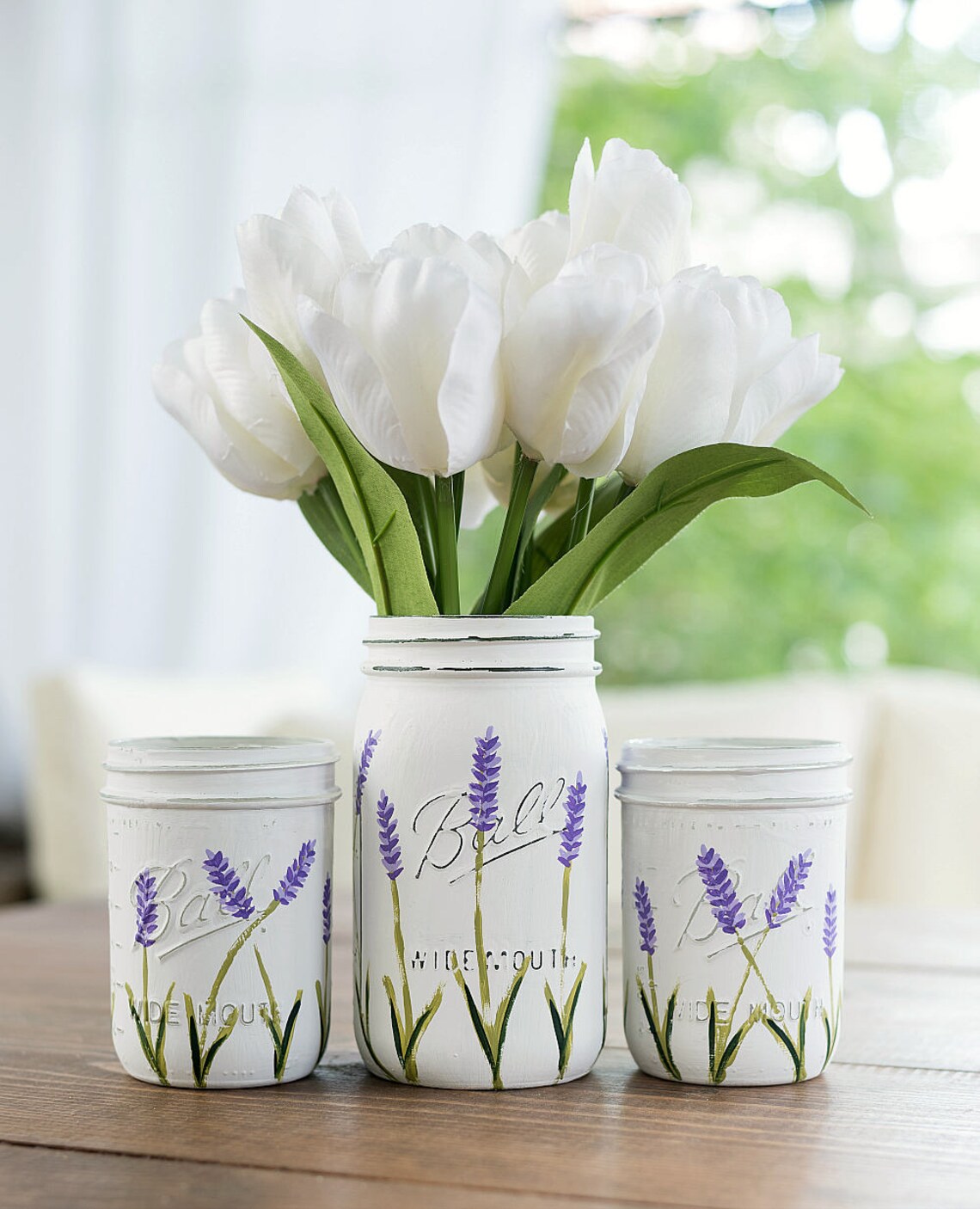 Lavender Flower Painted Mason Jars WIDE MOUTH Painted | Etsy
