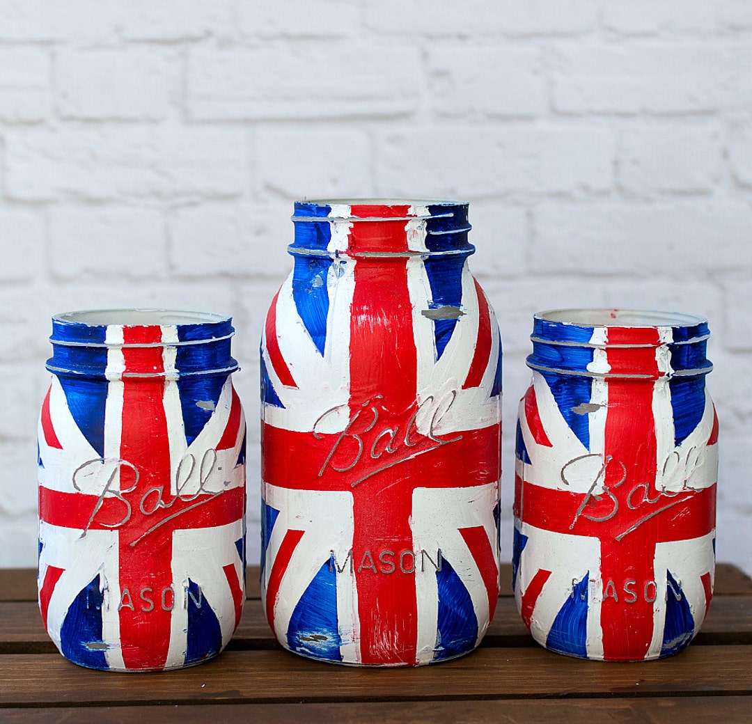 Union Jack Flag Mason Jar - Red, White, Blue Mason Jars - Etsy