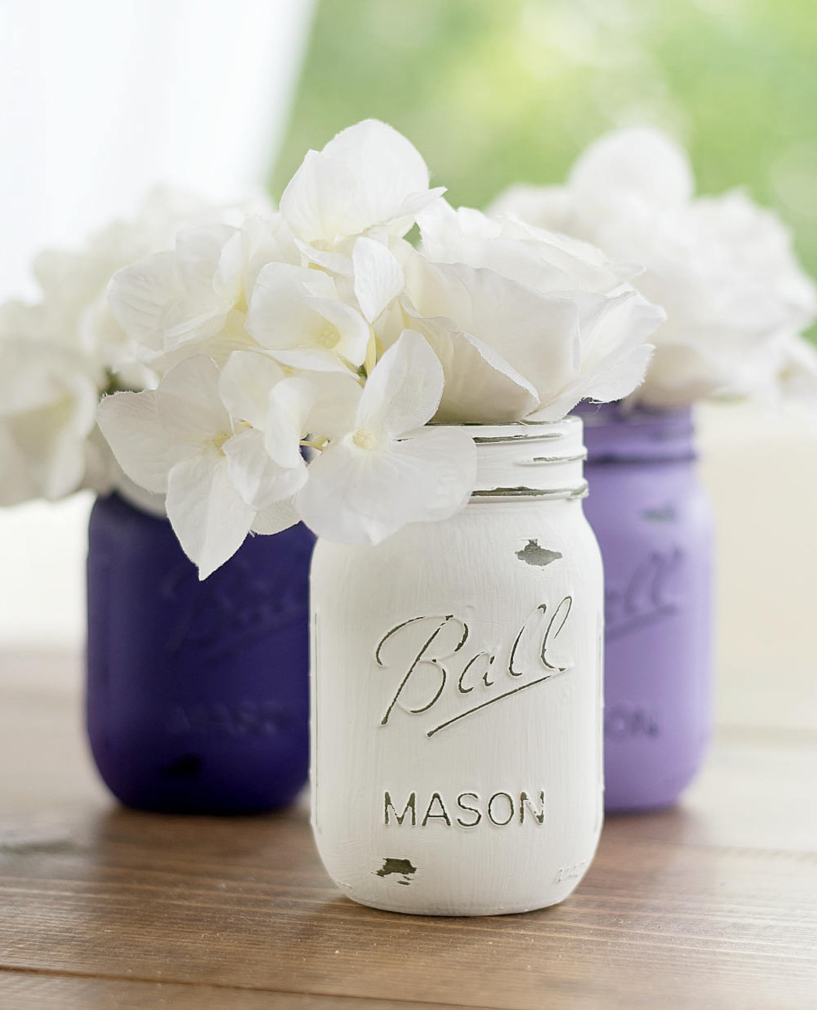 Purple Lavender White Painted & Distressed Mason Jars | Etsy