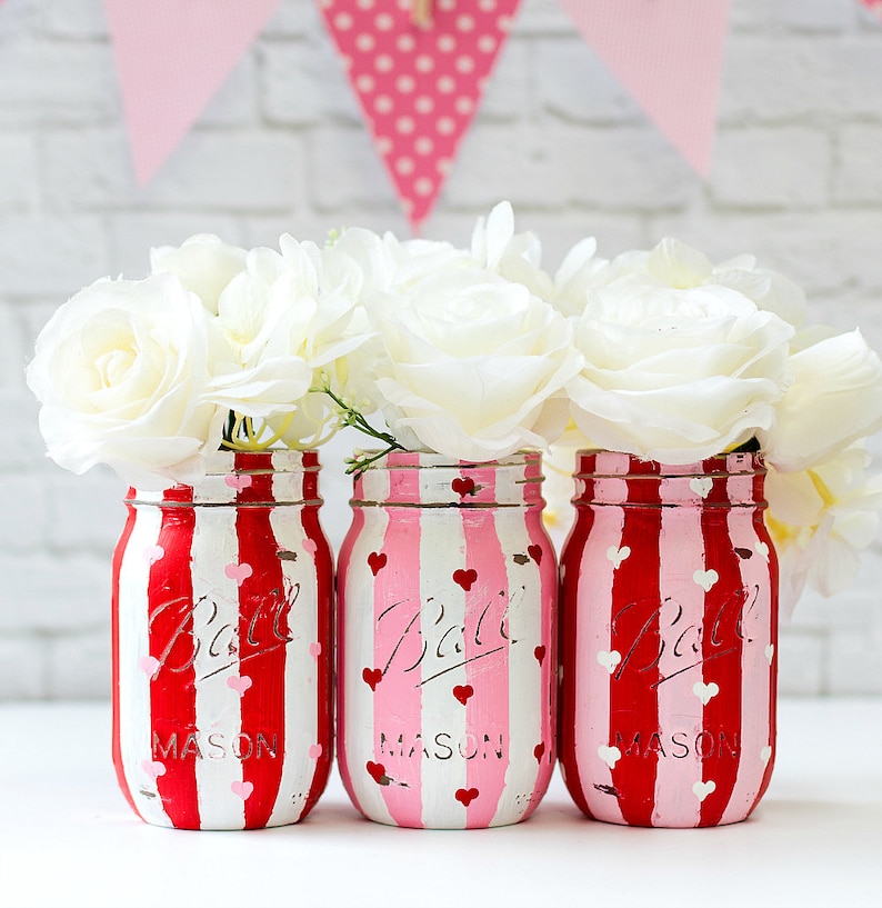 Valentine's Painted Mason Jars Hearts Painted Mason Jars - Etsy