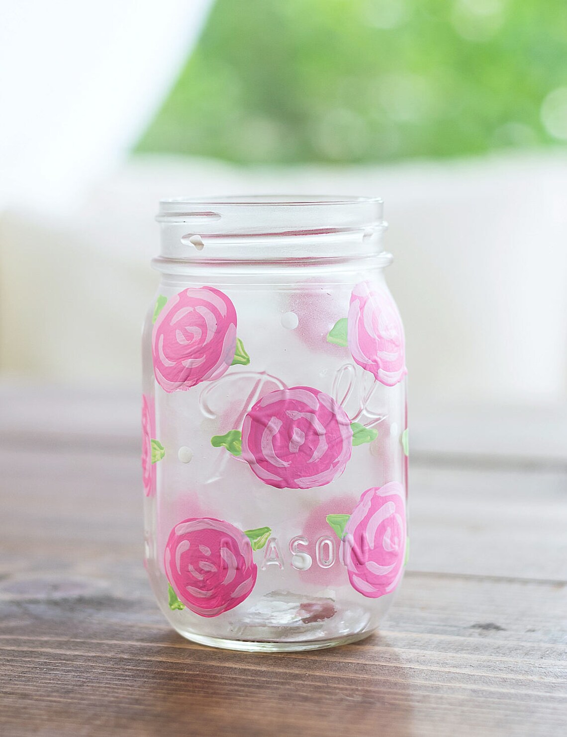 Rose Flower Painted Mason Jar - Painted, Distressed Mason Jar - Rose ...