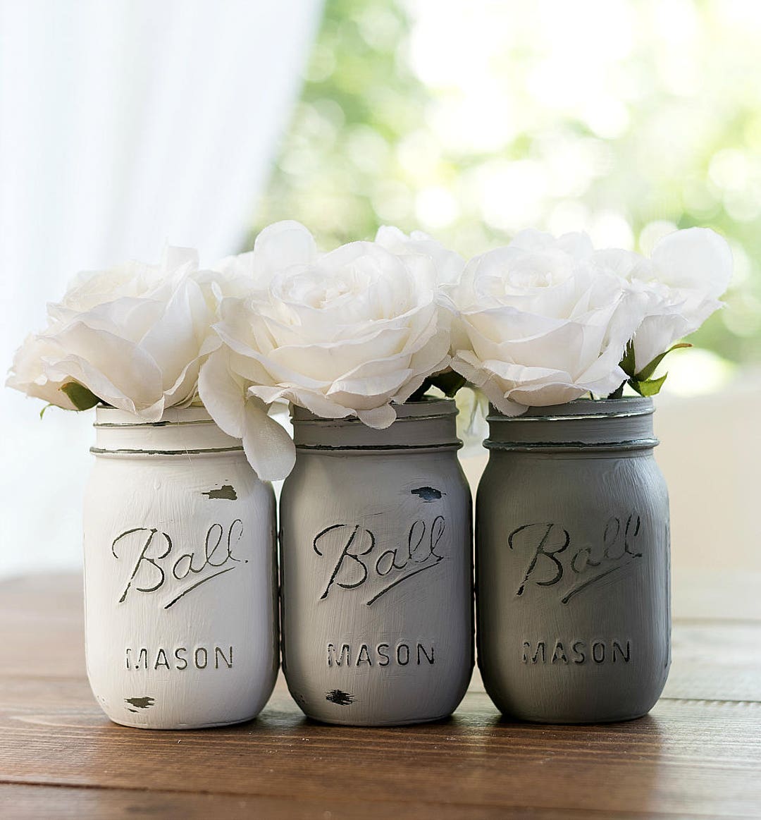 Gray & White Painted, Distressed Mason Jars - Gray, Greige, White - Etsy