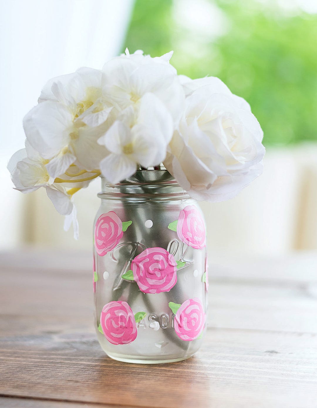 Rose Painted Mason Jar - Painted Rose Flower Mason Jar - Girls Room ...