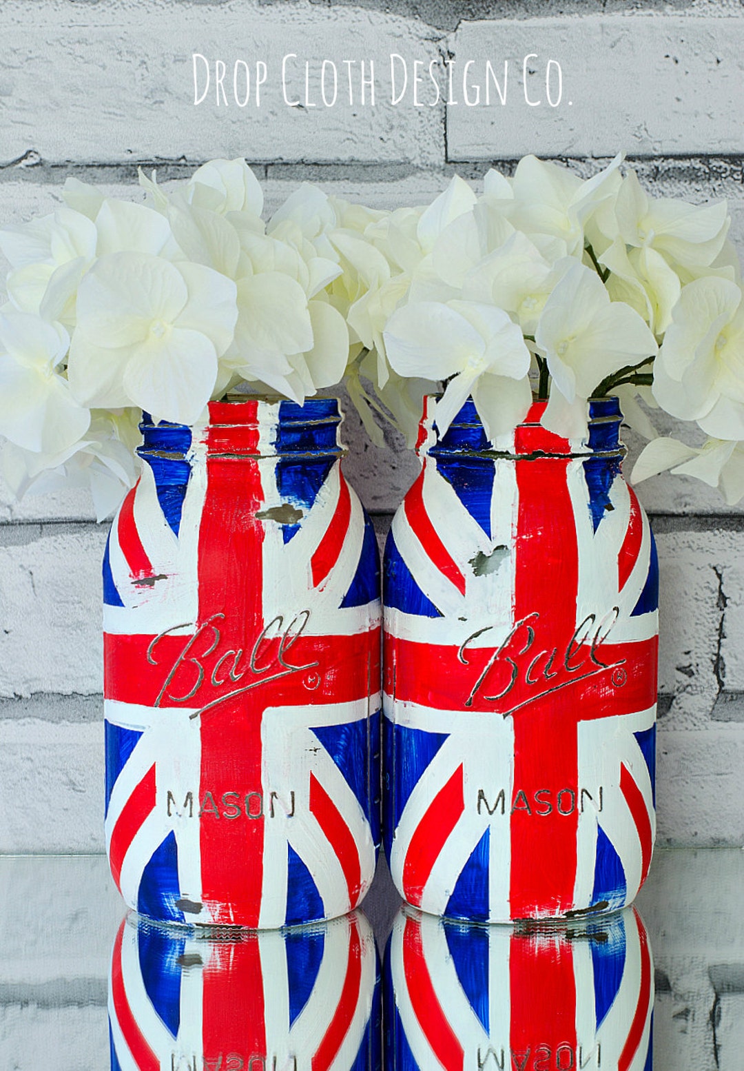 Union Jack Flag Mason Jar Set – Red, White, Blue – Two Quart-size Mason ...