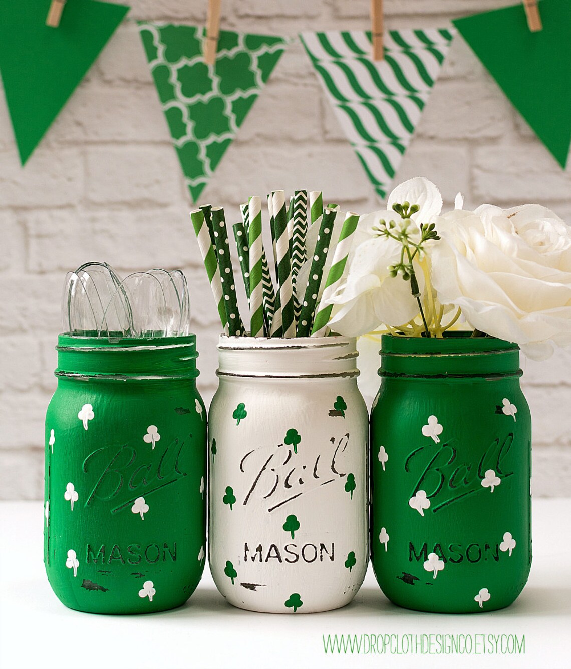 Shamrock Mason Jars Painted Mason Jars St Patrick Day - Etsy