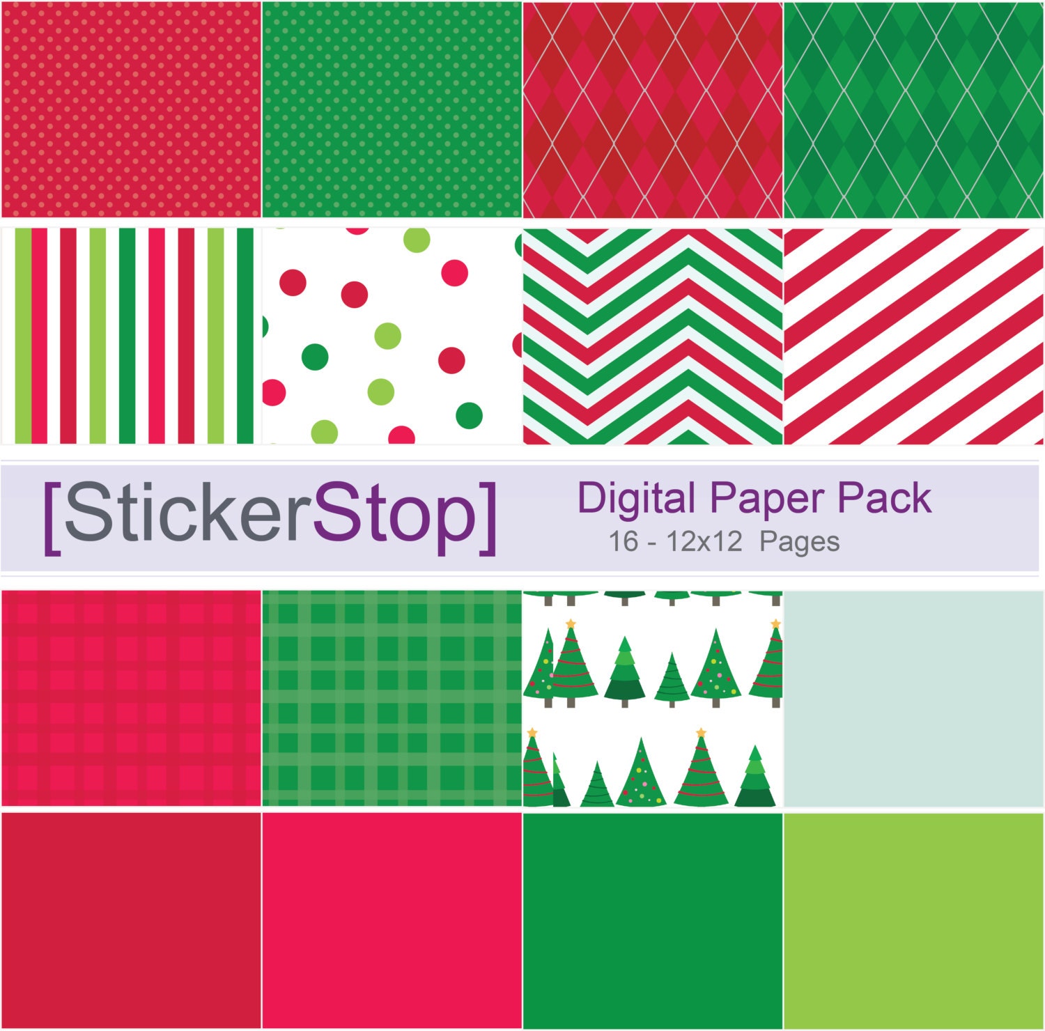 Merry Christmas Pack 1 Digital Paper Set - Instant Download PNG Files ...