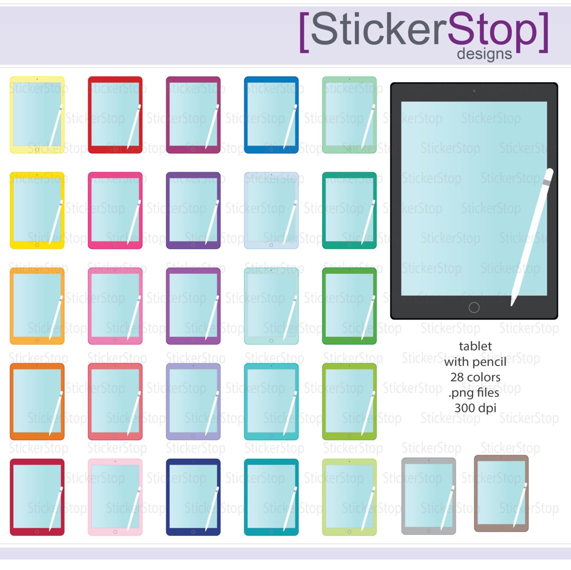 IPad Tablet With Pencil Icon Digital Clipart in Rainbow Colors ...