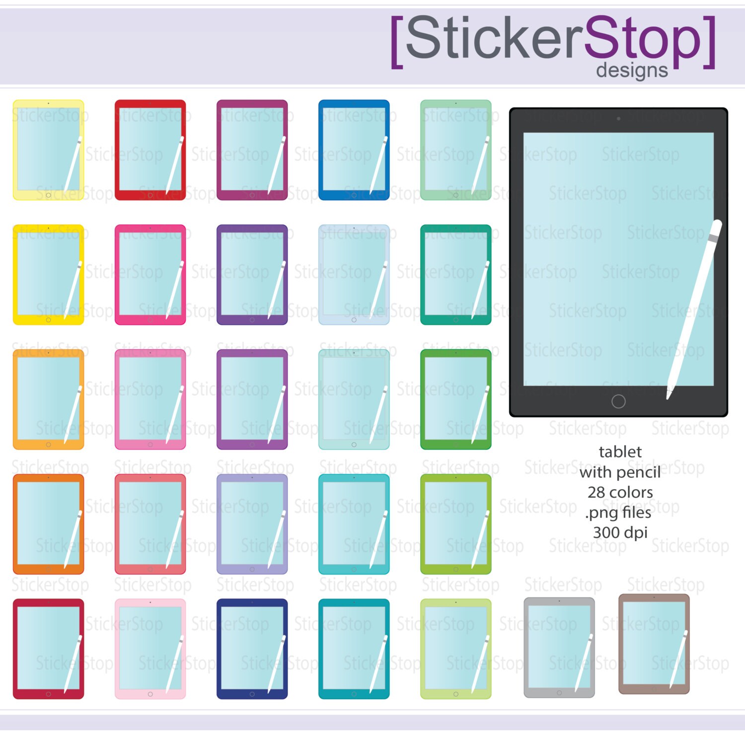 IPad Tablet With Pencil Icon Digital Clipart in Rainbow Colors ...
