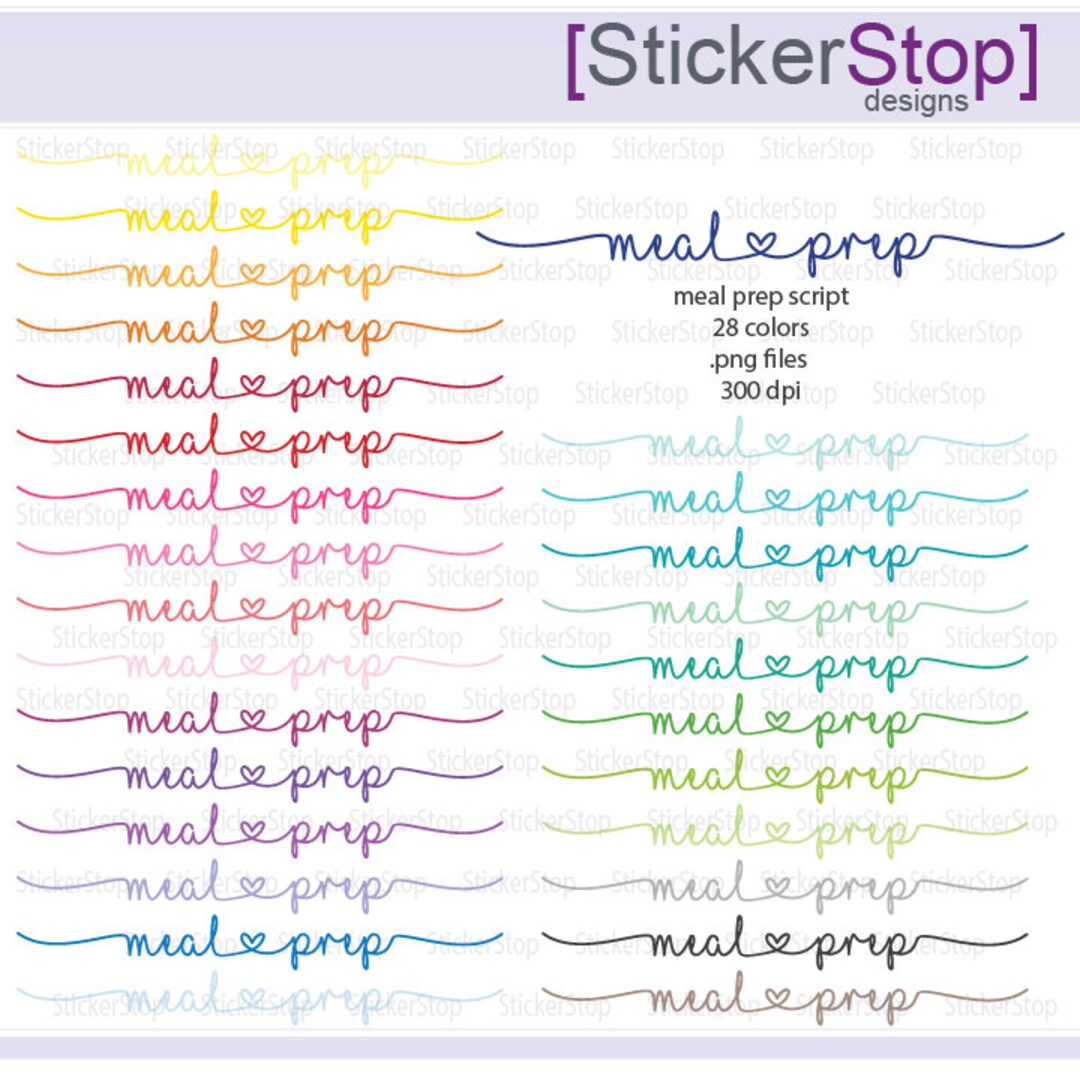 Meal Prep Script Icon Digital Clipart in Rainbow Colors - Instant ...