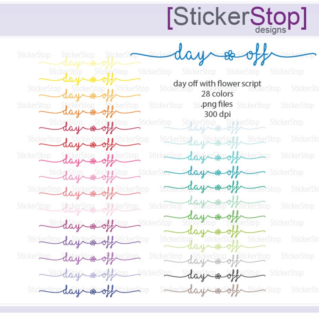 Day off Script With Flower Icon Digital Clipart in Rainbow Colors ...
