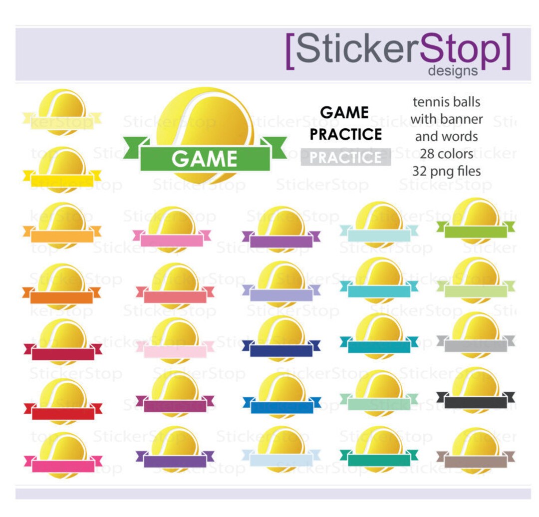 Tennis Game and Practice Reminder Clipart 28 Colors, PNG Digital ...