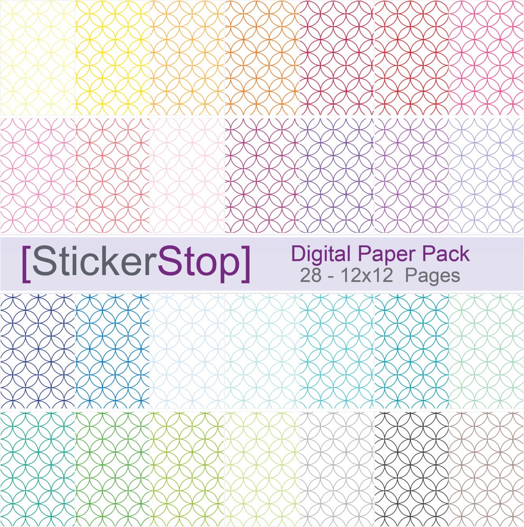 Mid-century Circle Pattern Digital Paper Set in 28 Rainbow Colors ...