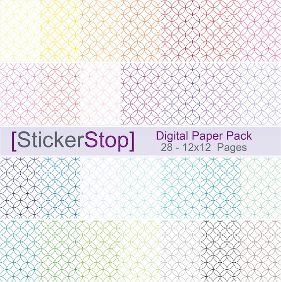 Mid-Century Circle Pattern Digital Paper Set in 28 Rainbow Colors ...