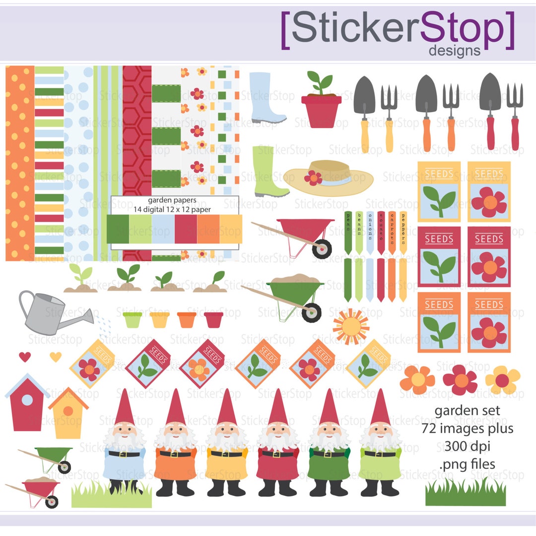 Gardening Garden Digital Clipart and Paper Pack Set - Instant Download ...