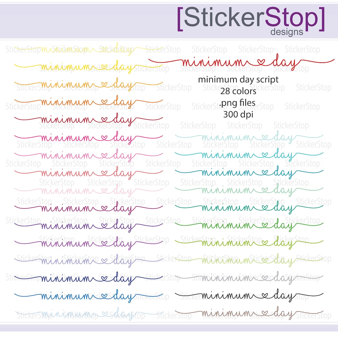 Minimum Day Script Icon Digital Clipart in Rainbow Colors - Etsy