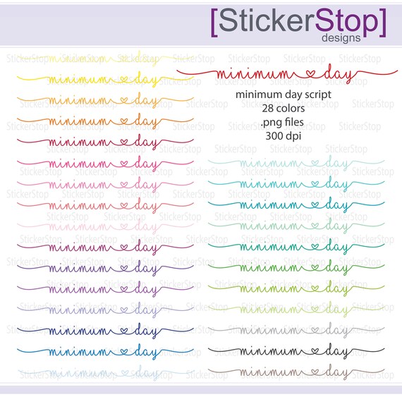 Minimum Day Script Icon Digital Clipart in Rainbow Colors | Etsy